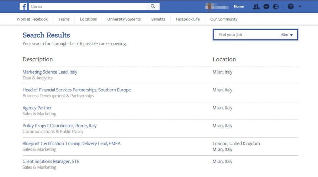 Facebook Jobs anche in Italia, trovare lavoro con il social network
