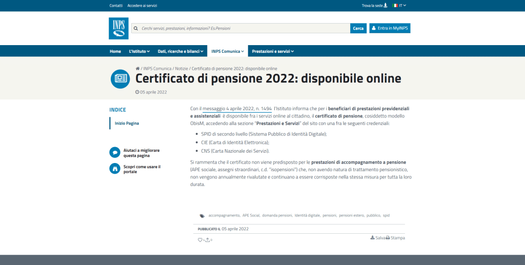 Certificato di pensione 2022: modello ObisM online, cos'è e come funziona