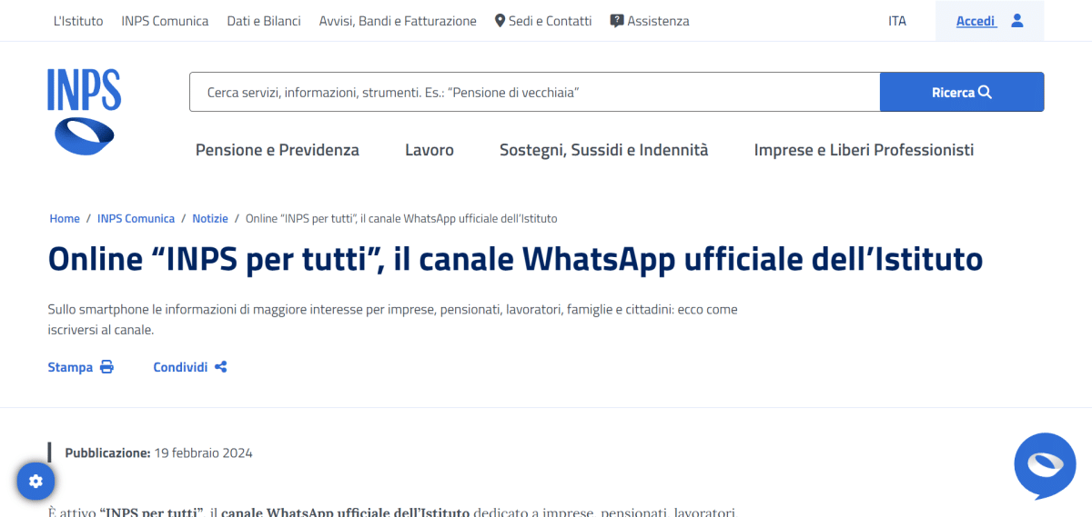 Inps per tutti, canale WhatsApp : come iscriversi al servizio