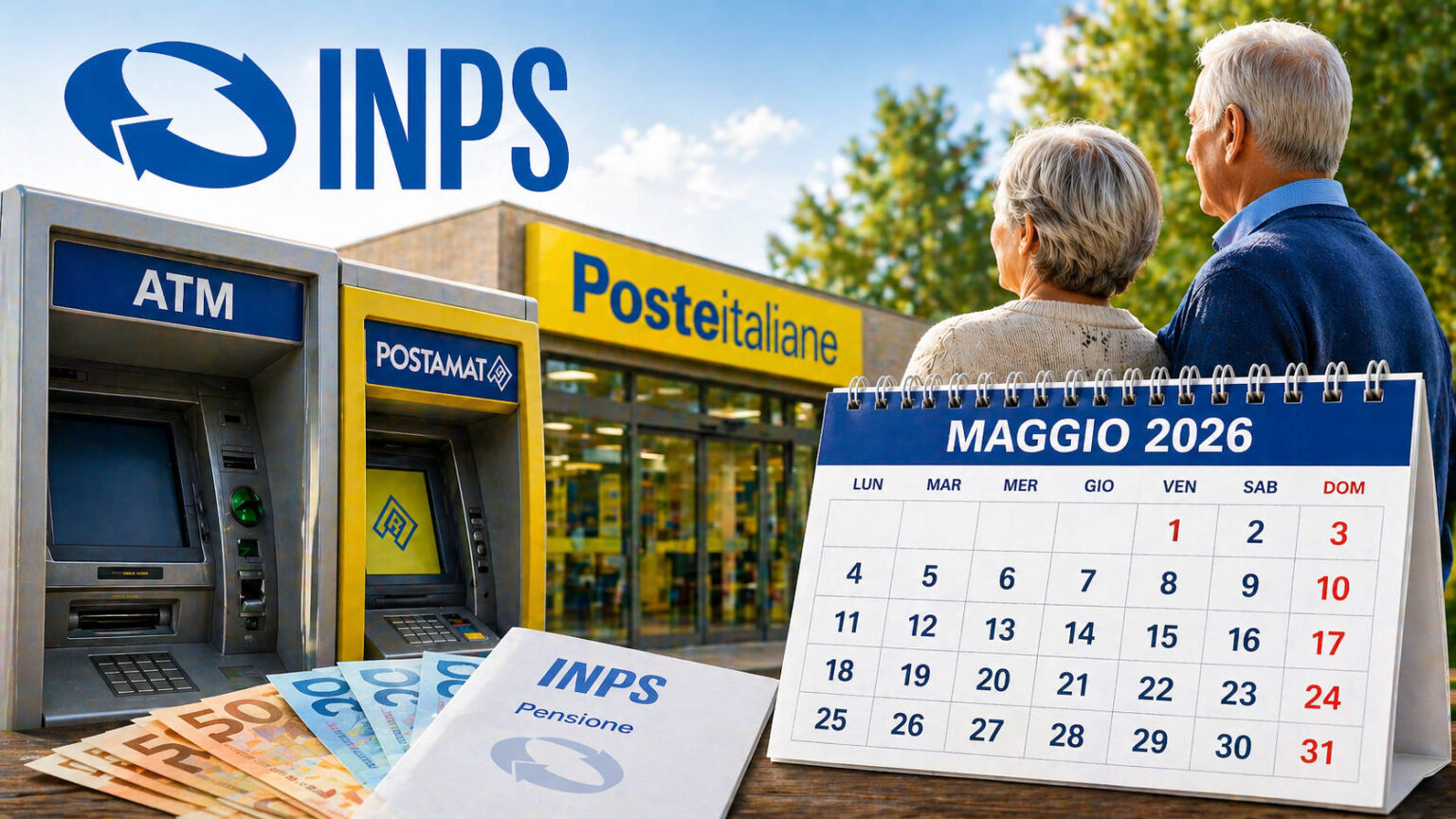 Pagamenti pensioni maggio 2026: date ufficiali Poste e banche
